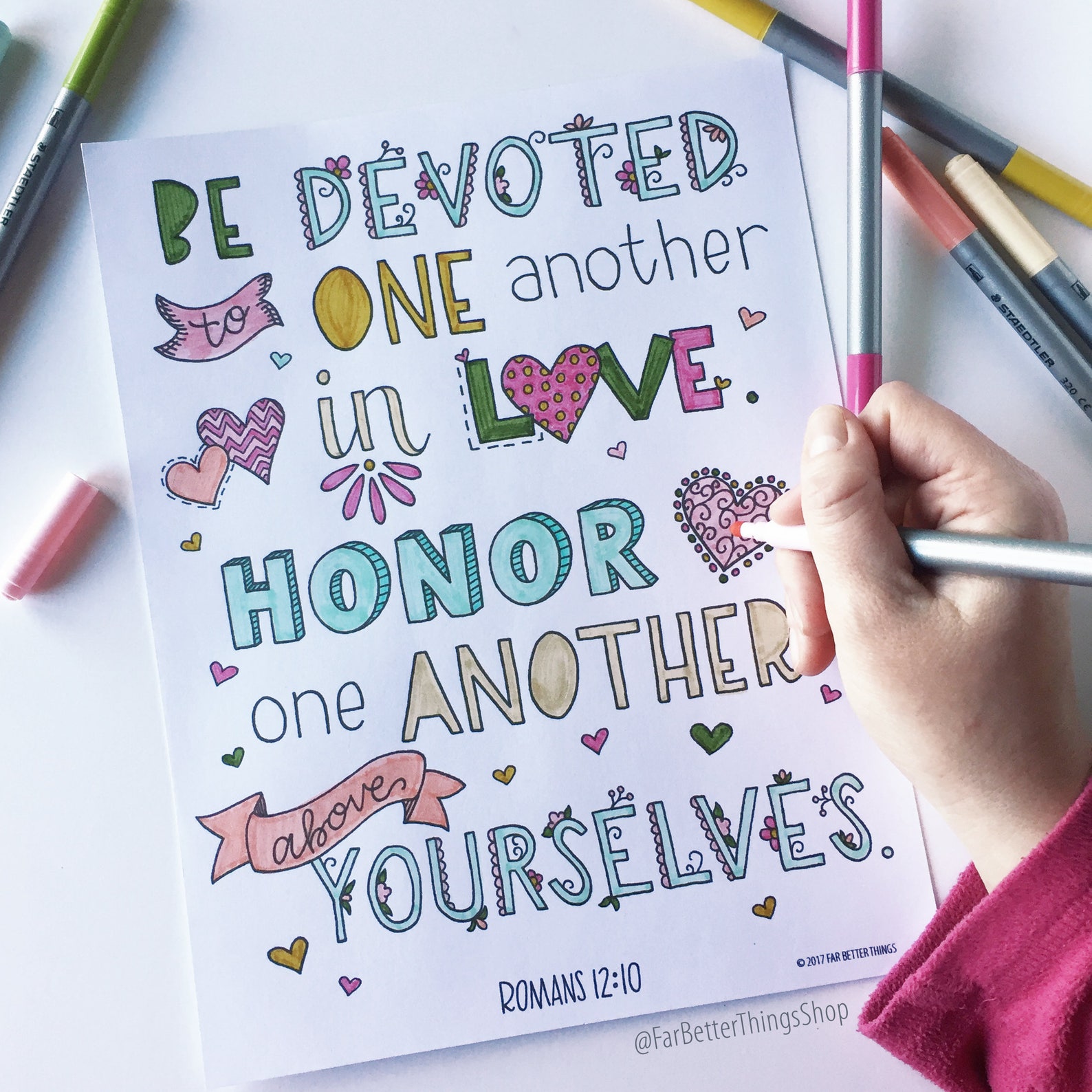 Bible Verse Coloring Page - Romans 12:10 - Printable Digital Download ...