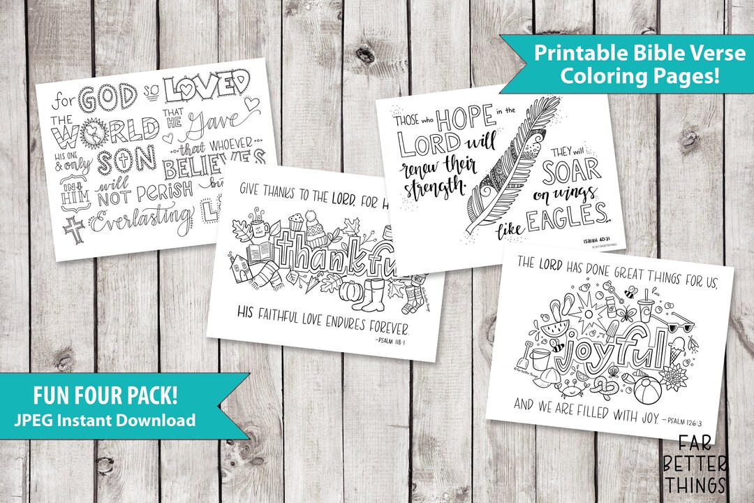 Four Pack Bible Verse Coloring Pages Printable Bible Coloring Pages ...