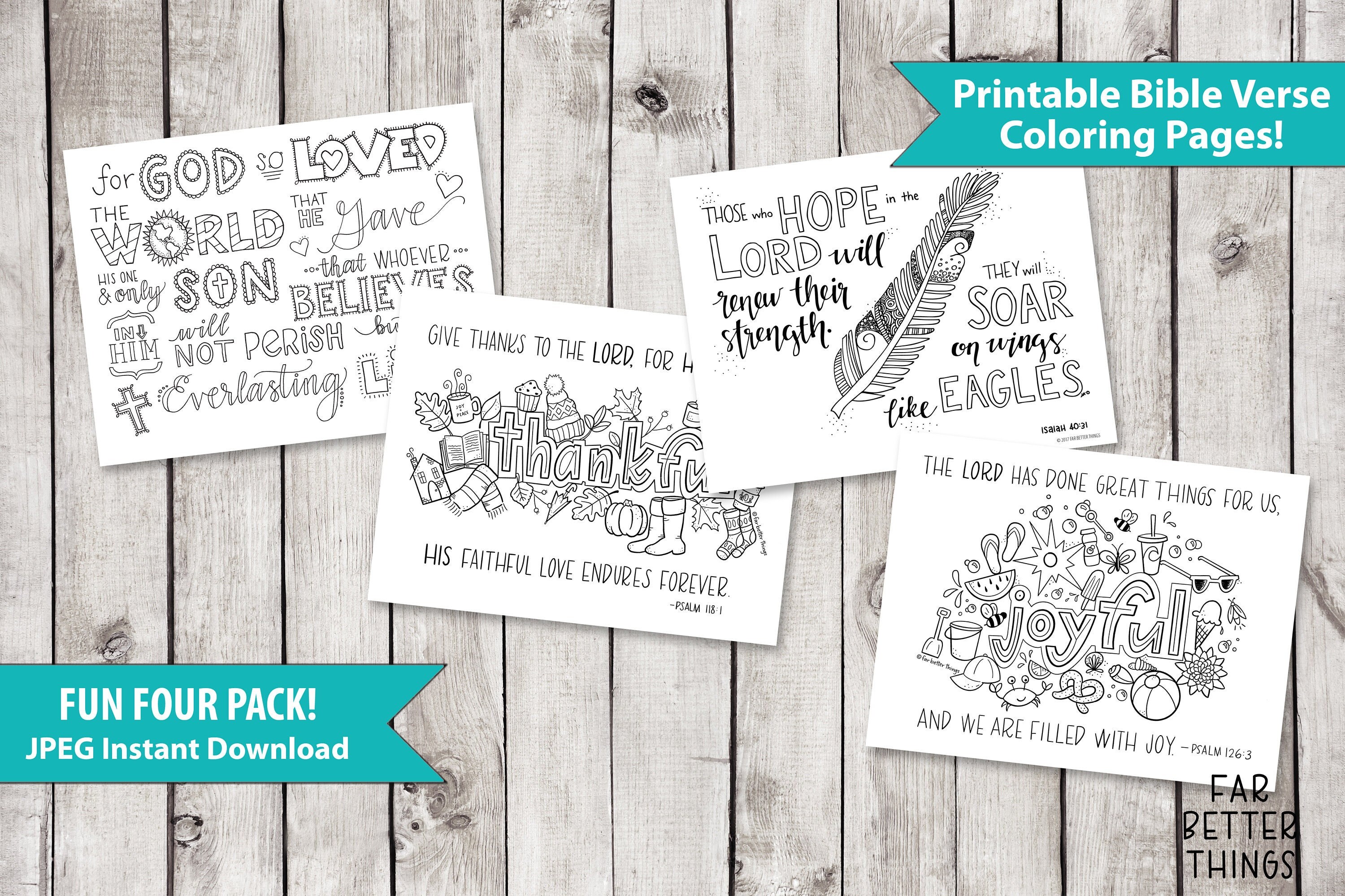 Four Pack Bible Verse Coloring Pages Printable Bible Coloring Pages ...