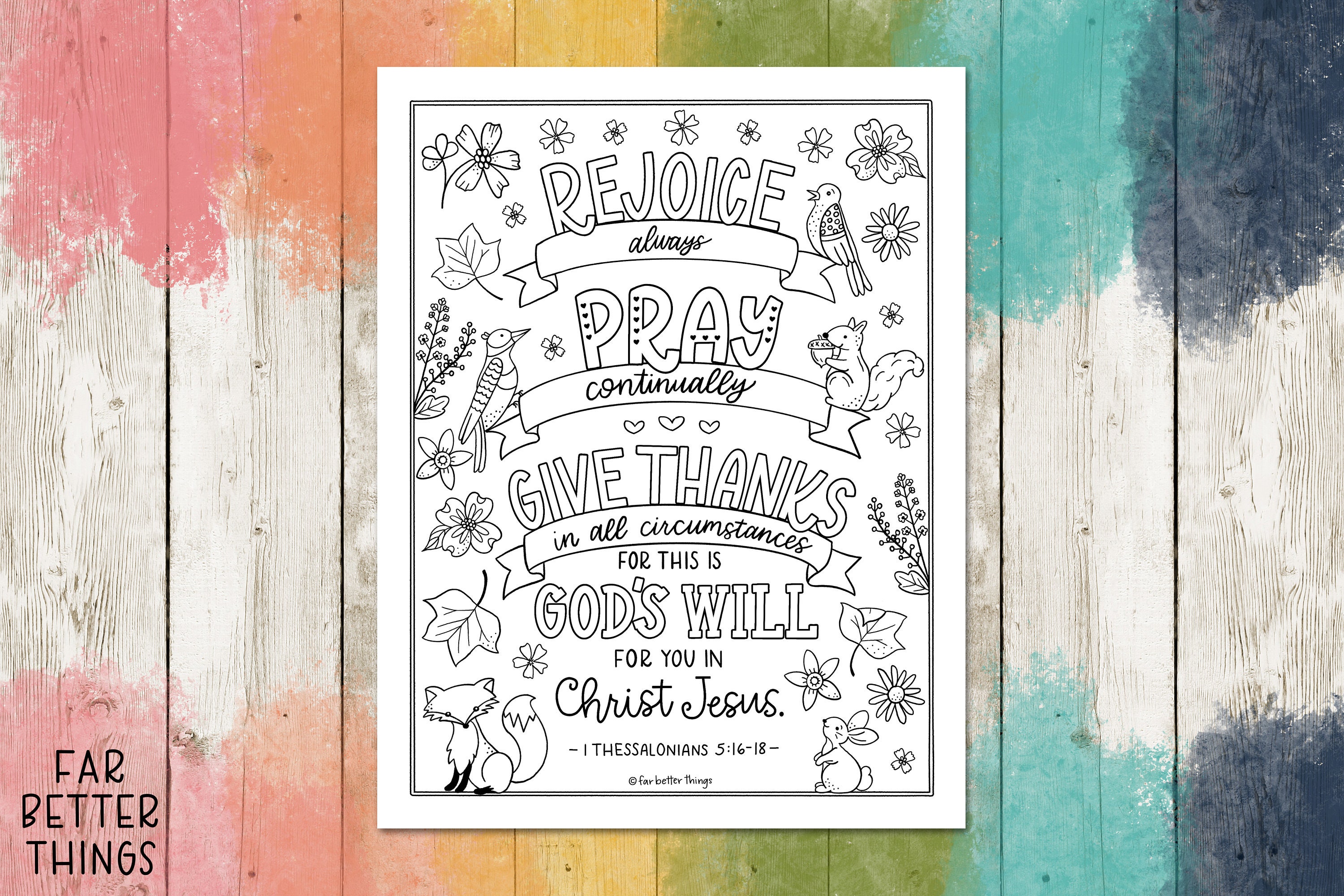 Bible Verse Coloring Page - I Thessalonians 5:16-18 - Printable Digital ...