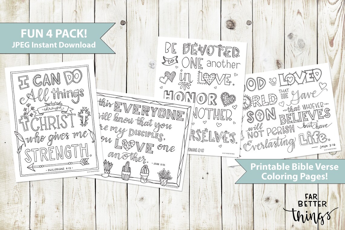 Four Pack - Bible Verse Coloring Pages - Printable Bible Coloring Pages ...