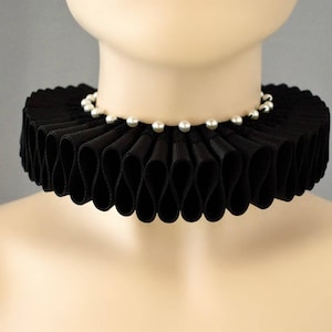 Black Elizabethan Renaissance Ruff Neck Collar Decorated With Black ...