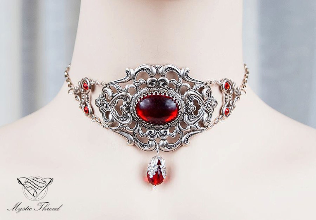 Ruby Gem Elegant Gothic Victorian Silver Choker - Etsy