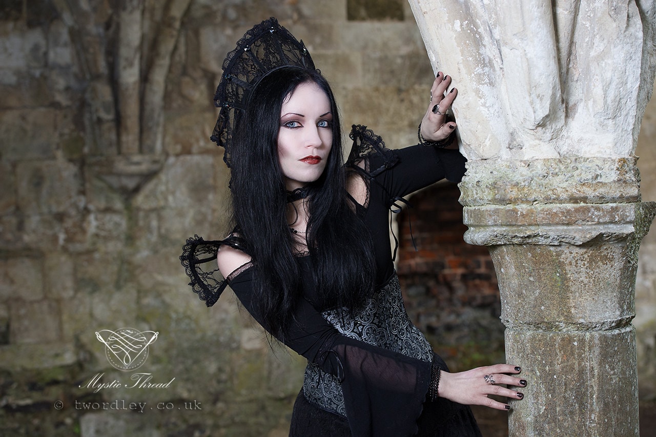 Black lace gothic victorian costume queen crown decorated with | Etsy