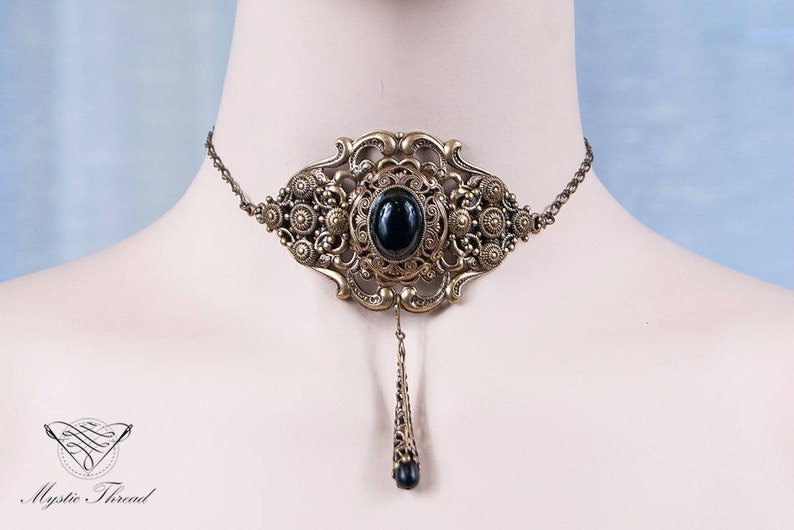 Black agate gem elegant gothic victorian choker | Etsy