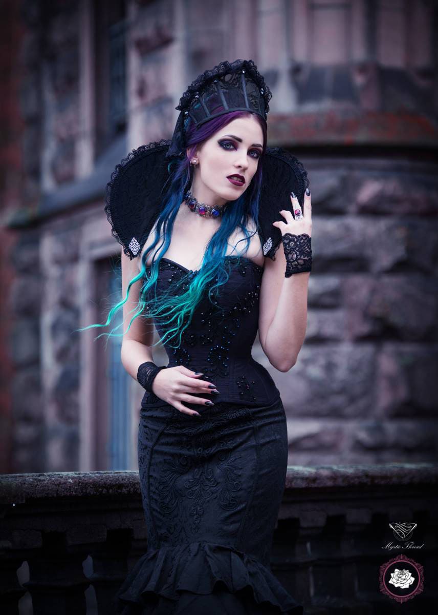 Black Lace Gothic Victorian Costume Queen Crown Decorated With Crystals ...