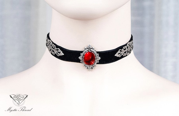 Black Velvet Gothic Victorian Choker With Ruby Gem | Etsy
