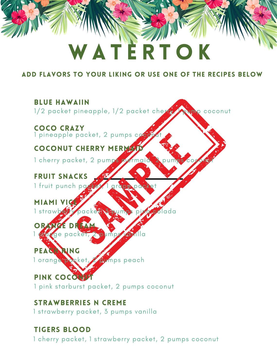 Printable PDF Watertok Recipe List - Etsy