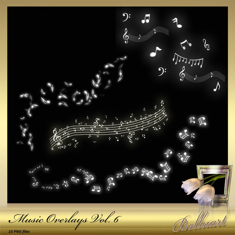 10 Music Overlays Vol. 6 Music Note Clip Art White Musical - Etsy