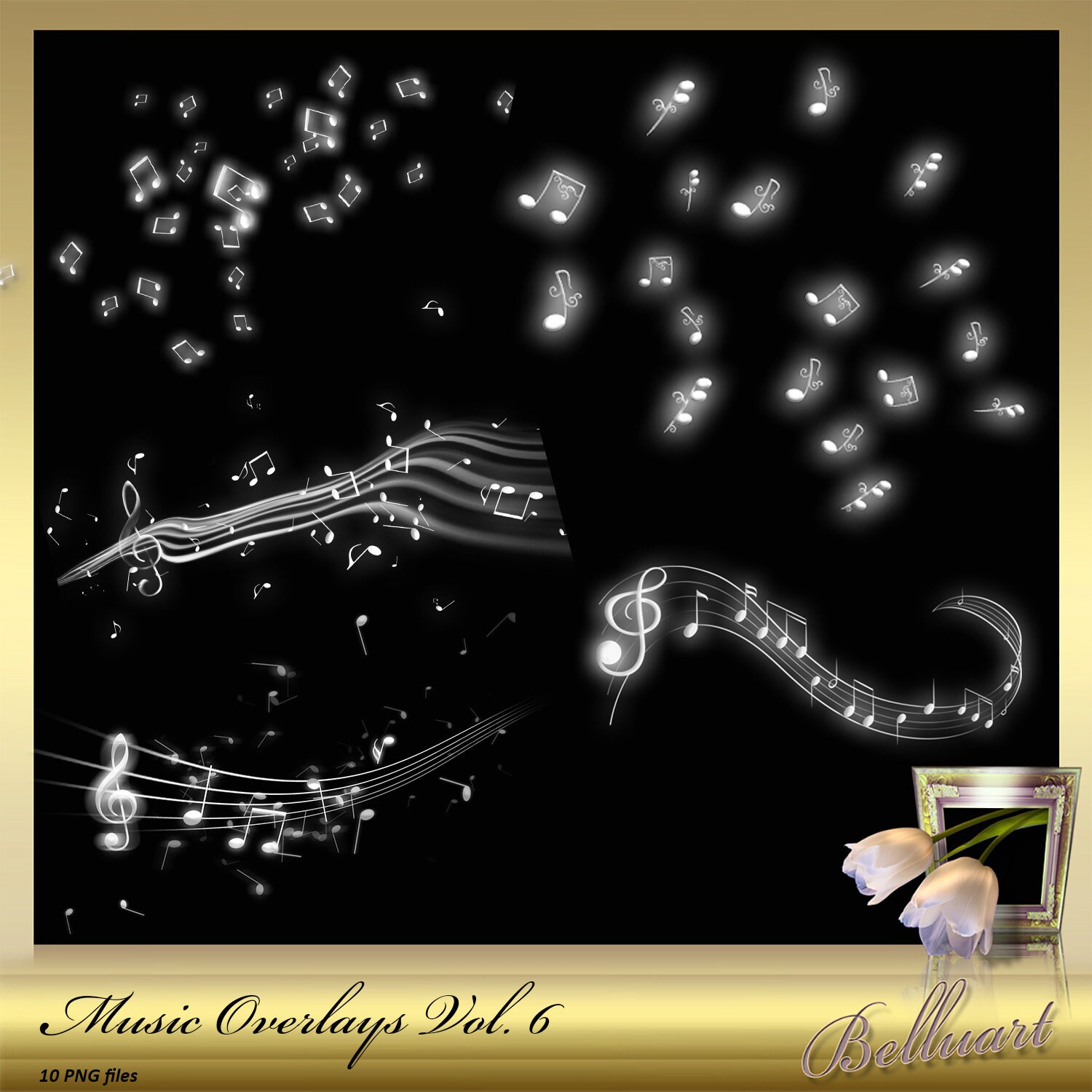 10 Music Overlays Vol. 6 Music Note Clip Art White Musical - Etsy