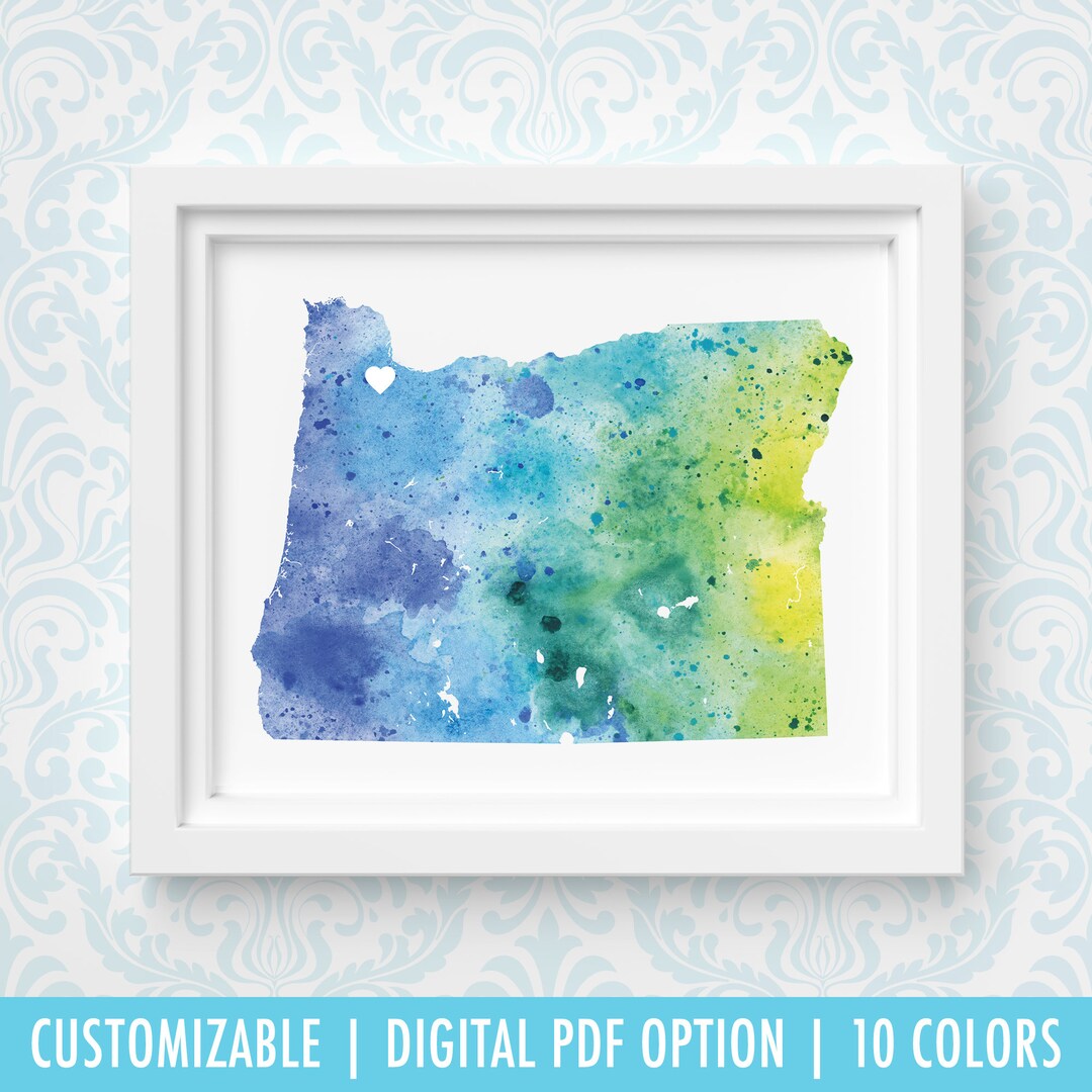 Oregon Art Print, Personalized Map Art, Original Watercolor Painting ...