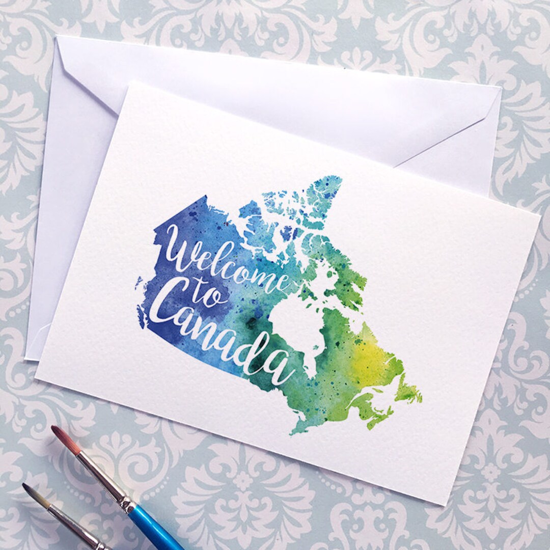 Welcome to Canada Map Art Greeting Cards Blank Greeting Card - Etsy