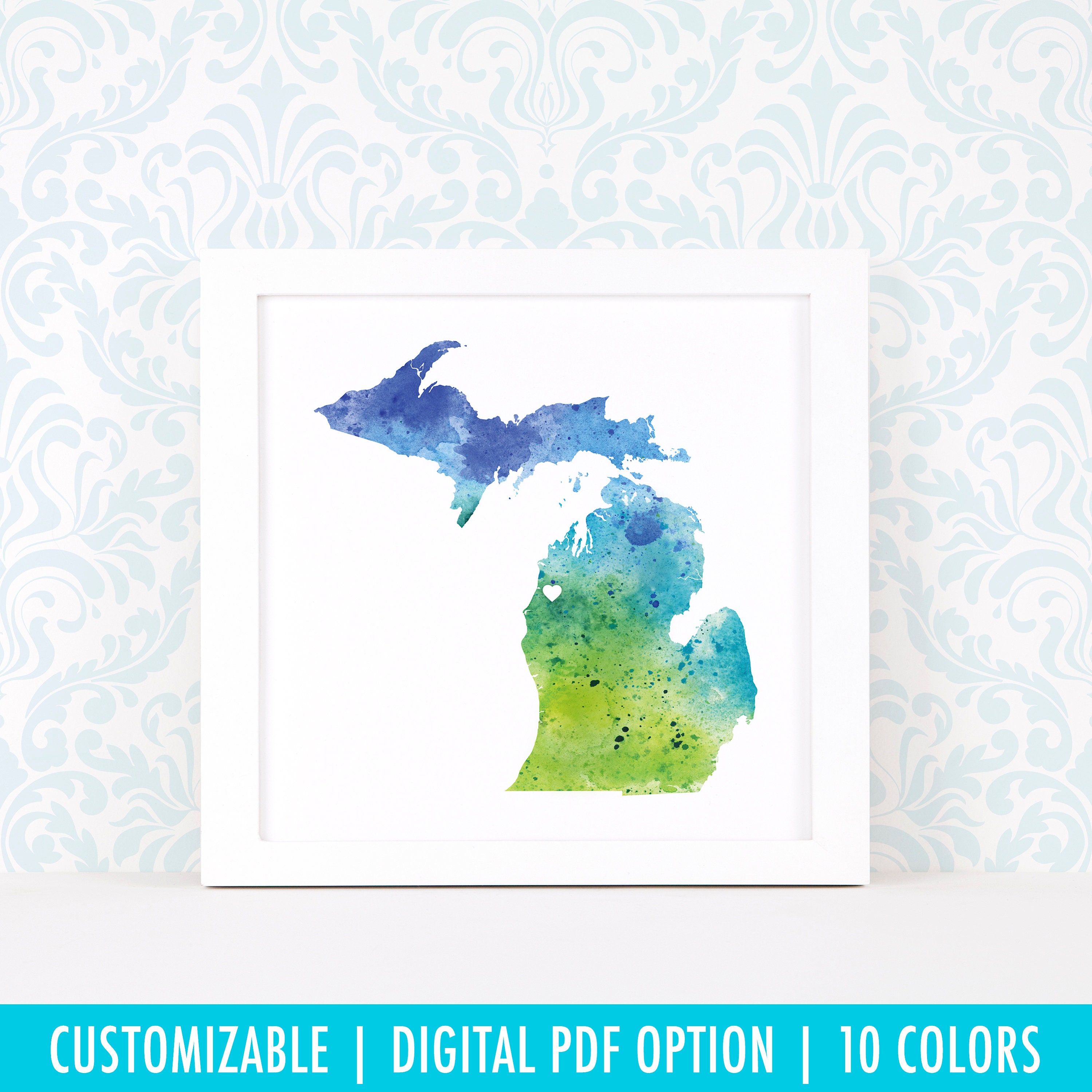 Michigan Art Print Personalized Map Art Original Watercolor | Etsy