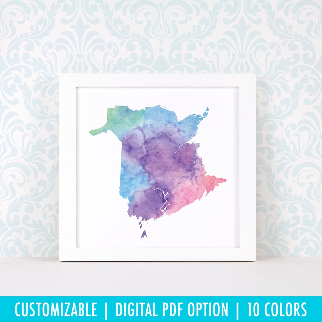 New Brunswick Print, Personalized Map Art, Original Watercolor Painting ...