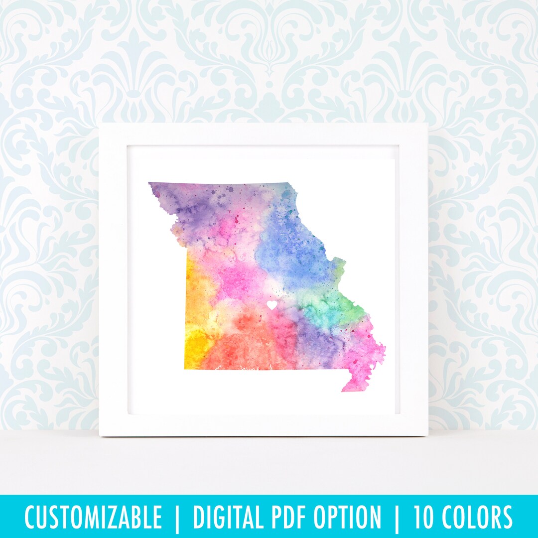Missouri Art Print, Personalized Map Art, Original Watercolor Painting ...