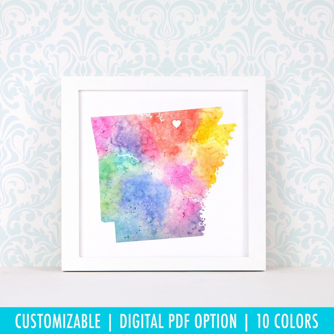 Arkansas Art Print, Personalized Map Art, Original Watercolor Painting ...