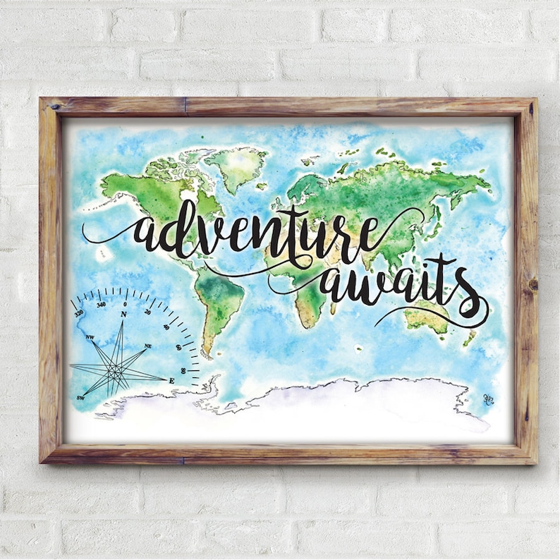 Adventure Awaits World Map Wall Art New Baby Gift or Nursery | Etsy