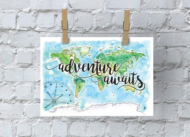 Adventure Awaits World Map Wall Art New Baby Gift or Nursery | Etsy