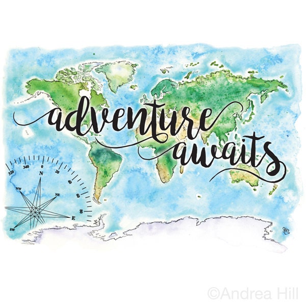 Adventure Awaits World Map Wall Art New Baby Gift or Nursery | Etsy