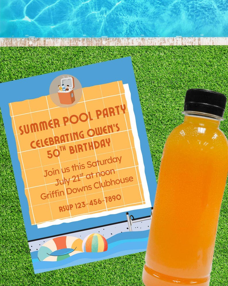 Retro Pool Party|canva Template|editable Digital Download - Etsy