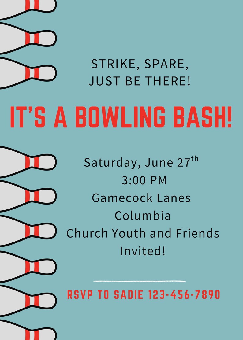 Bowling Bash Invitation|canva Template|editable Digital Download - Etsy