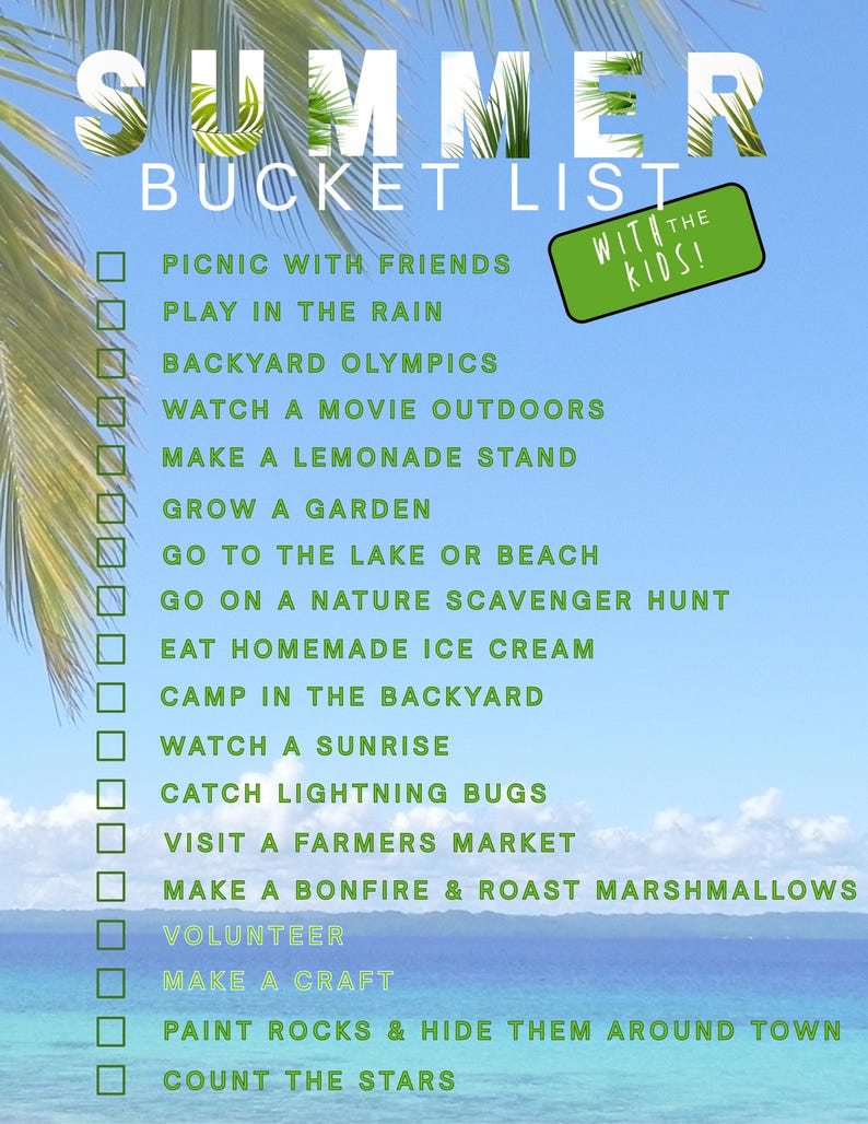 Summer Bucket List|canva Template|editable Digital Download - Etsy