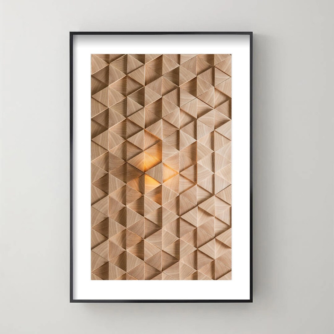 Geometric Wood Pattern Printable Wall Art - Modern Wood Texture 3D ...