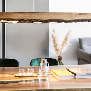 Walnut Wood Rustic Light Fixture, Wooden Farmhouse Live Edge Chandelier ...