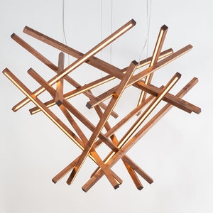 Large Wooden Chandelier With LED Lighting | Modern Geometric Ceiling ...