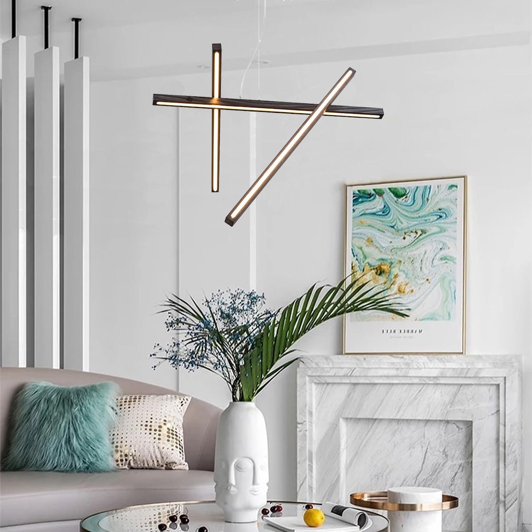 Wooden Abstract Chandelier NEBULA, Lines Abstract Lighting, Modern ...