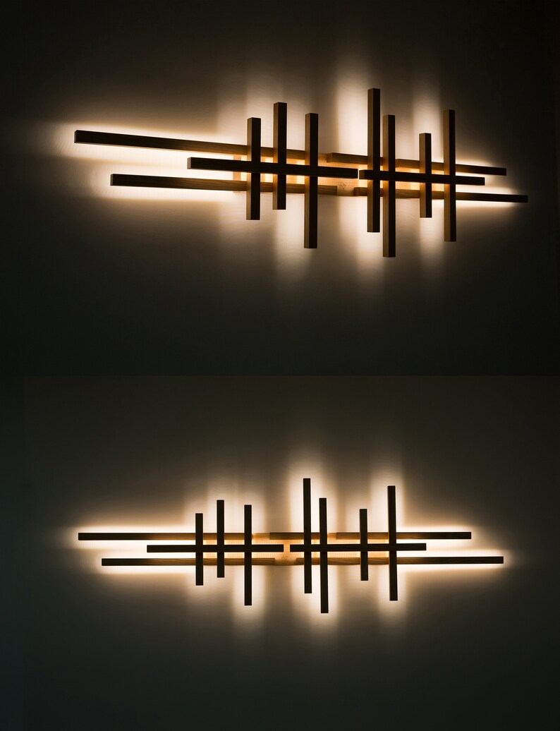 Wooden Sconce-equilibrium Long-wall Light led-loft Wooden - Etsy