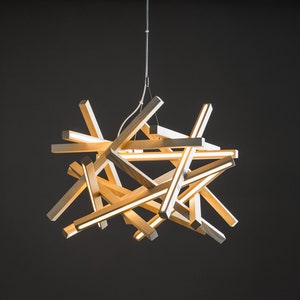 Wooden Chandelier Lighting, TORUS, Modern Wooden Lamp With Spherical ...