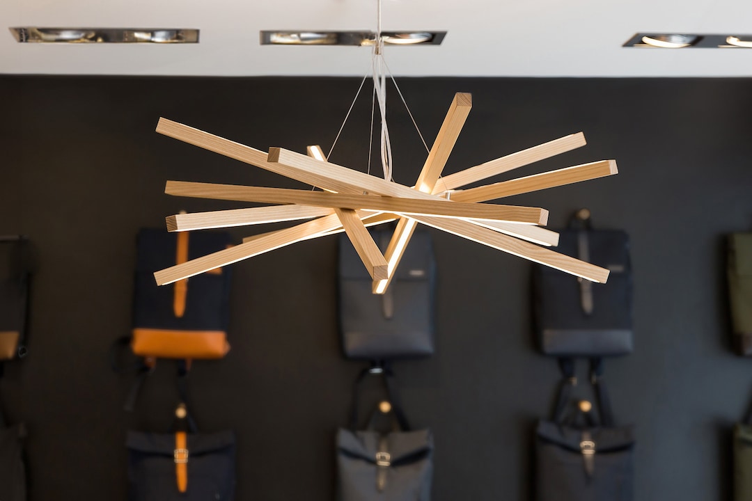 Sputnik Handcrafted Wooden Chandelier VORTEX, Linear Suspension ...