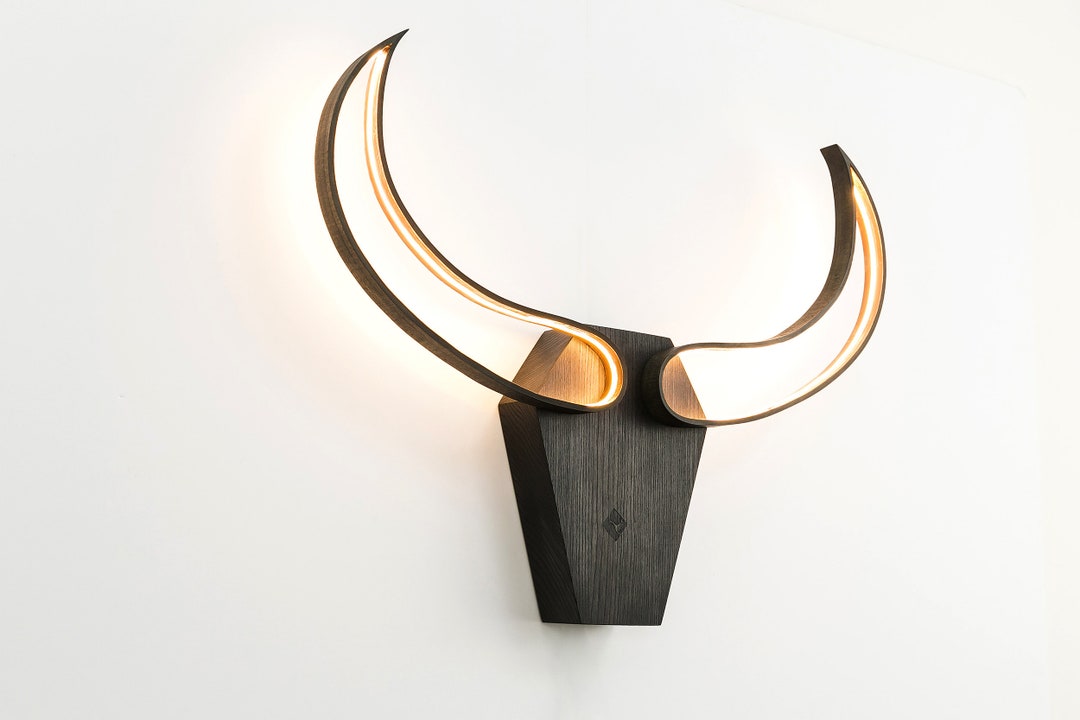 Bull Head LED Wall Light – Wooden Horn Sconce – Bull Skull Wall Lamp ...