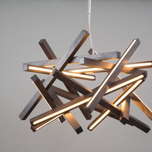 Wooden Chandelier Lighting, TORUS, Modern Wooden Lamp With Spherical ...