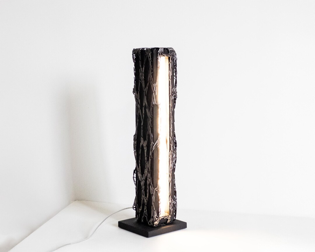 Unique Handmade Burned Wood Floor Lamp With Artistic Metal Nail Design ...