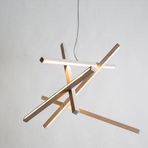 Wooden Abstract Chandelier With LED Lines Chaos Lighting, Modern ...