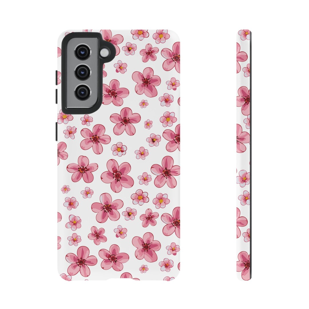 Sakura Cherry Blossom Phone Case, Kawaii Floral, Pink & Grey - Etsy