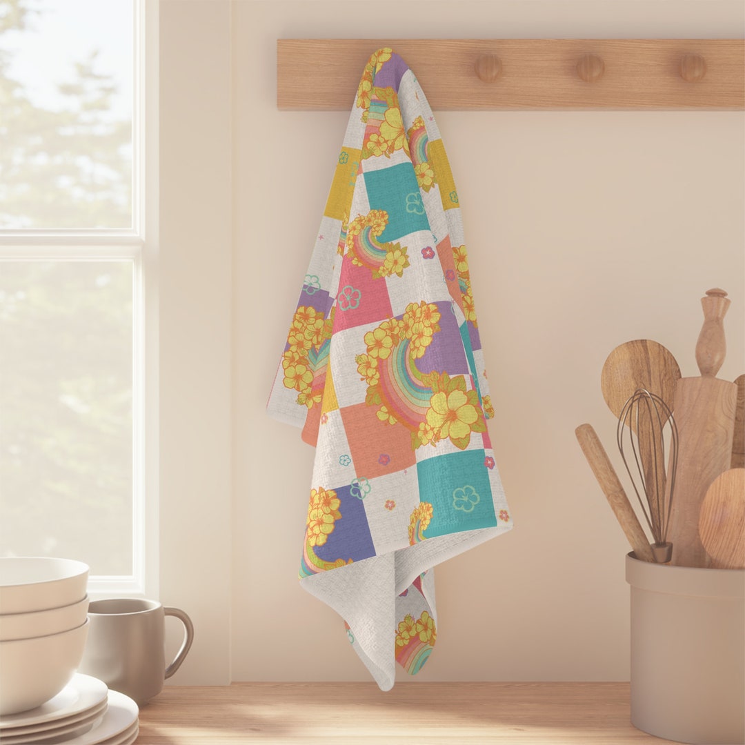 Retro Hawaii Rainbow Checkers Kitchen Towel, Tropical Home Decor - Etsy