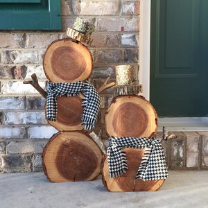 Natural Tree Wood Snowman With Bark, Reclaimed Wood Snowman With Stand ...