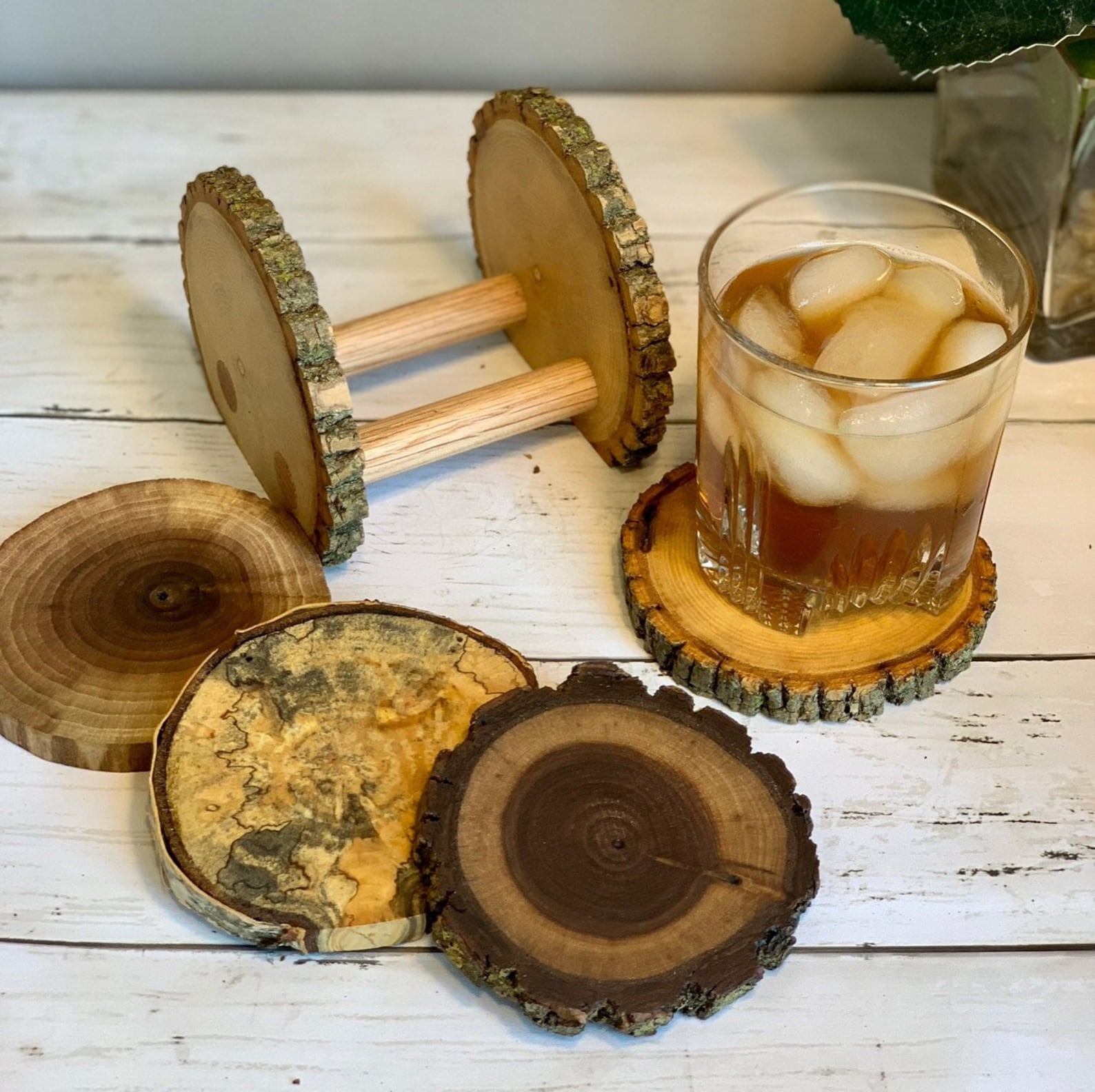 Natural Tree Wood Decorative Beverage Coaster Holder, Wood Coaster ...
