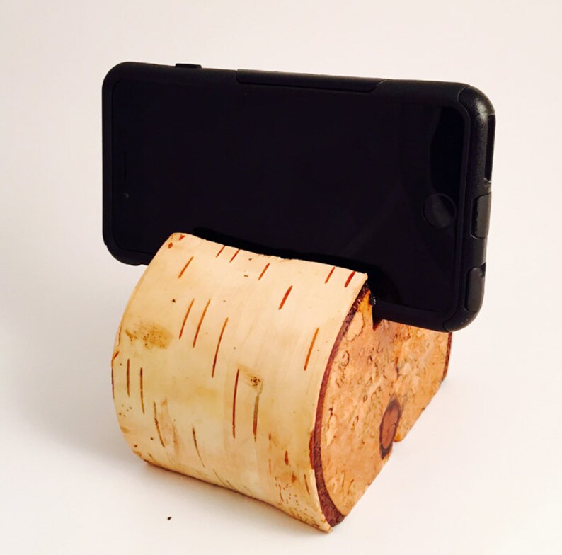 Natural Birch Wood Cell Phone Holder & Charging Station With Bark - Etsy
