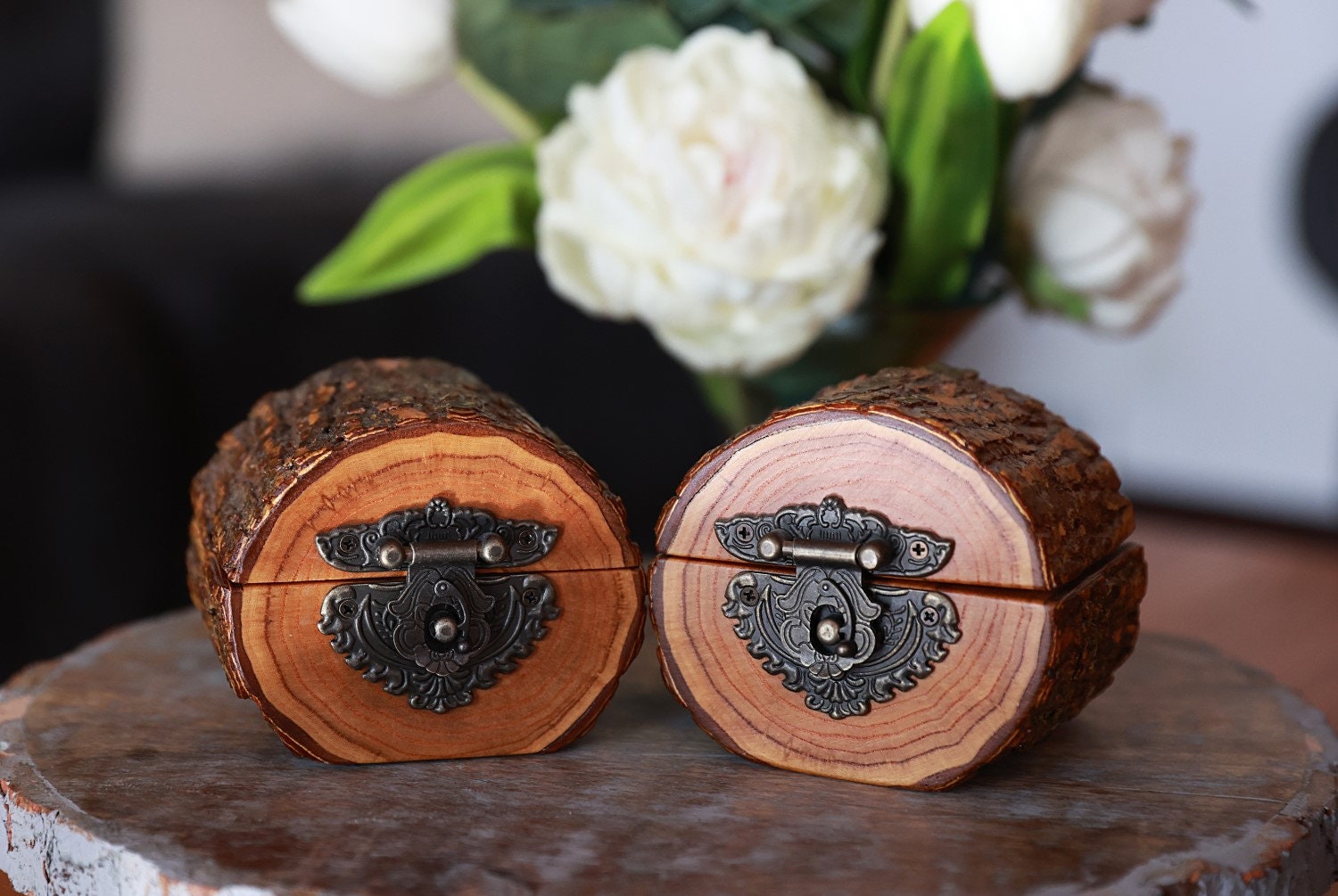 Natural Tree Wood Ring Holder With Flip Top & Hinge - Etsy