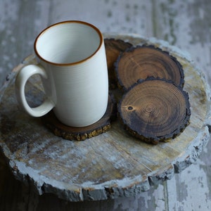 Natural Tree Wood Coasters With Bark & Dark Stain (4-pack) - Etsy