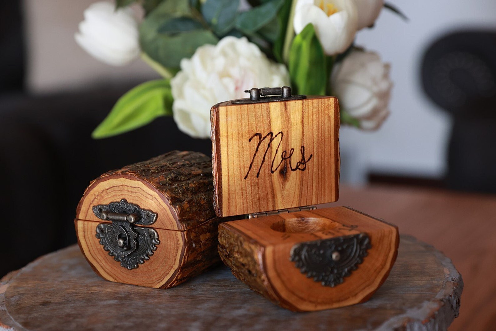 Natural Tree Wood Ring Holder With Flip Top & Hinge - Etsy