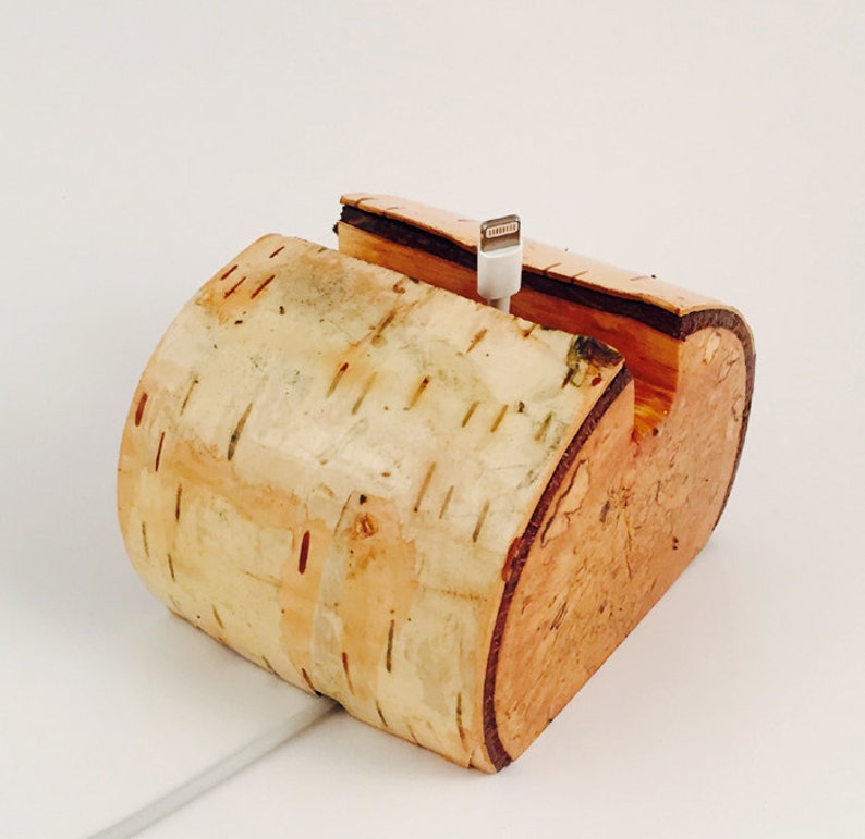Natural Birch Wood Cell Phone Holder & Charging Station With Bark - Etsy