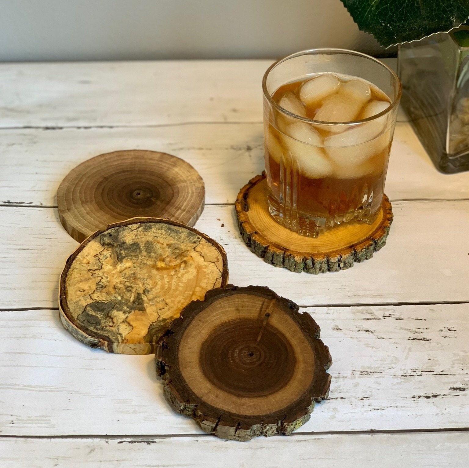 Variety Pack Natural Tree Wood Coasters With Bark (4-pack) | Coasters ...