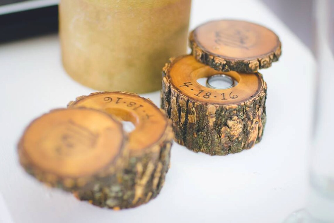 Tree Wood Ring Holder With Rotating Top, Natural Wood Wedding Band ...