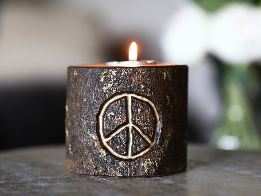 Peace Sign Hand Carved Wood Tealight Candle Holder - Etsy
