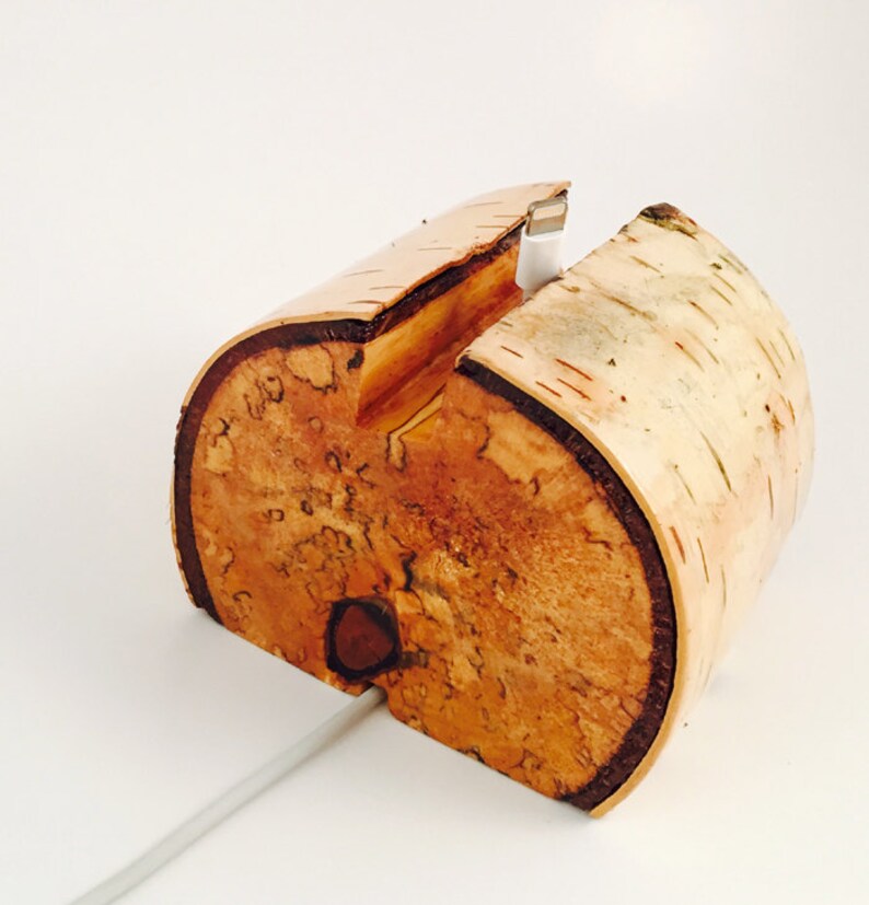 Natural Birch Wood Cell Phone Holder & Charging Station With Bark - Etsy